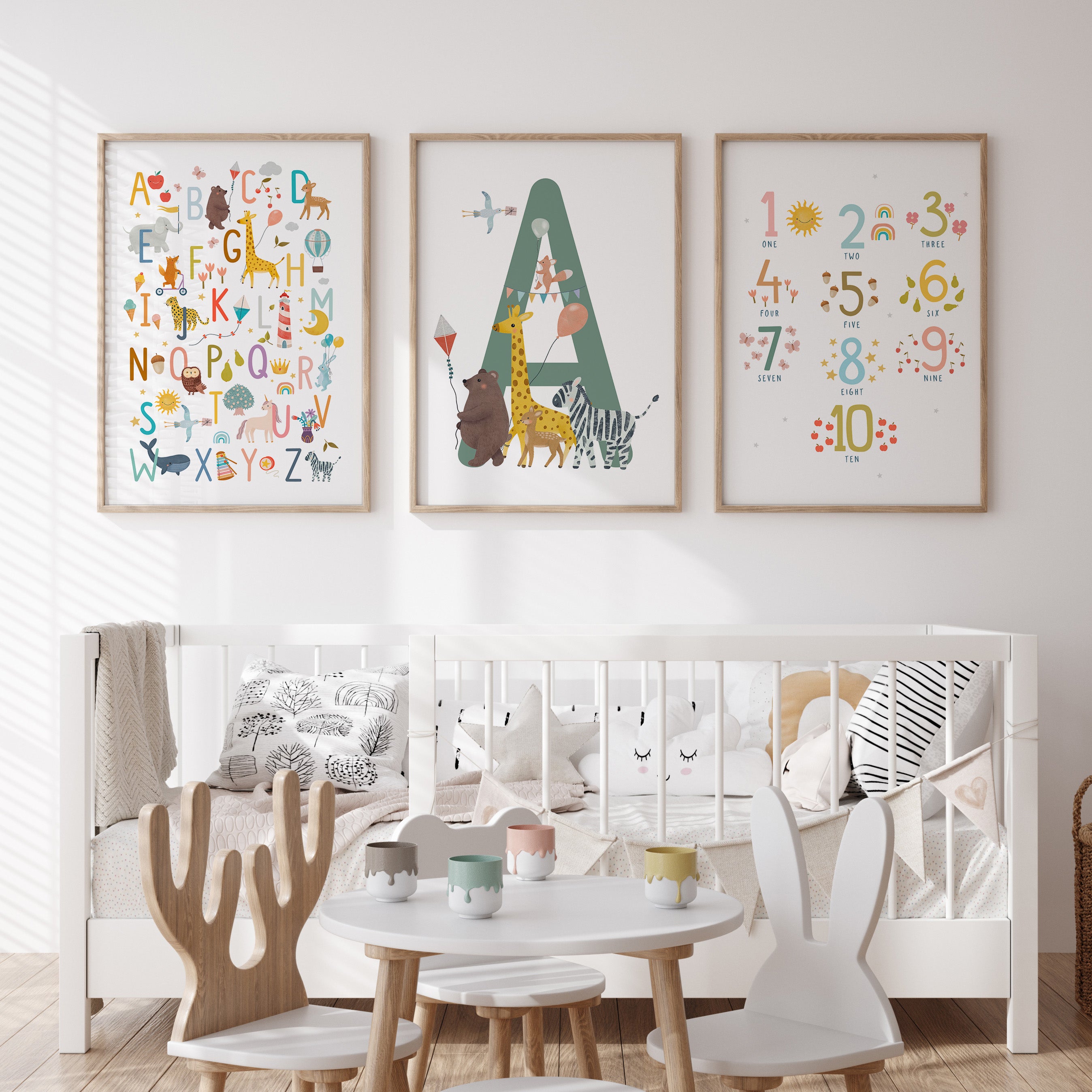 Animal Nursery Wall Art | Alphabet Nursery Prints | Numbers Poster ...