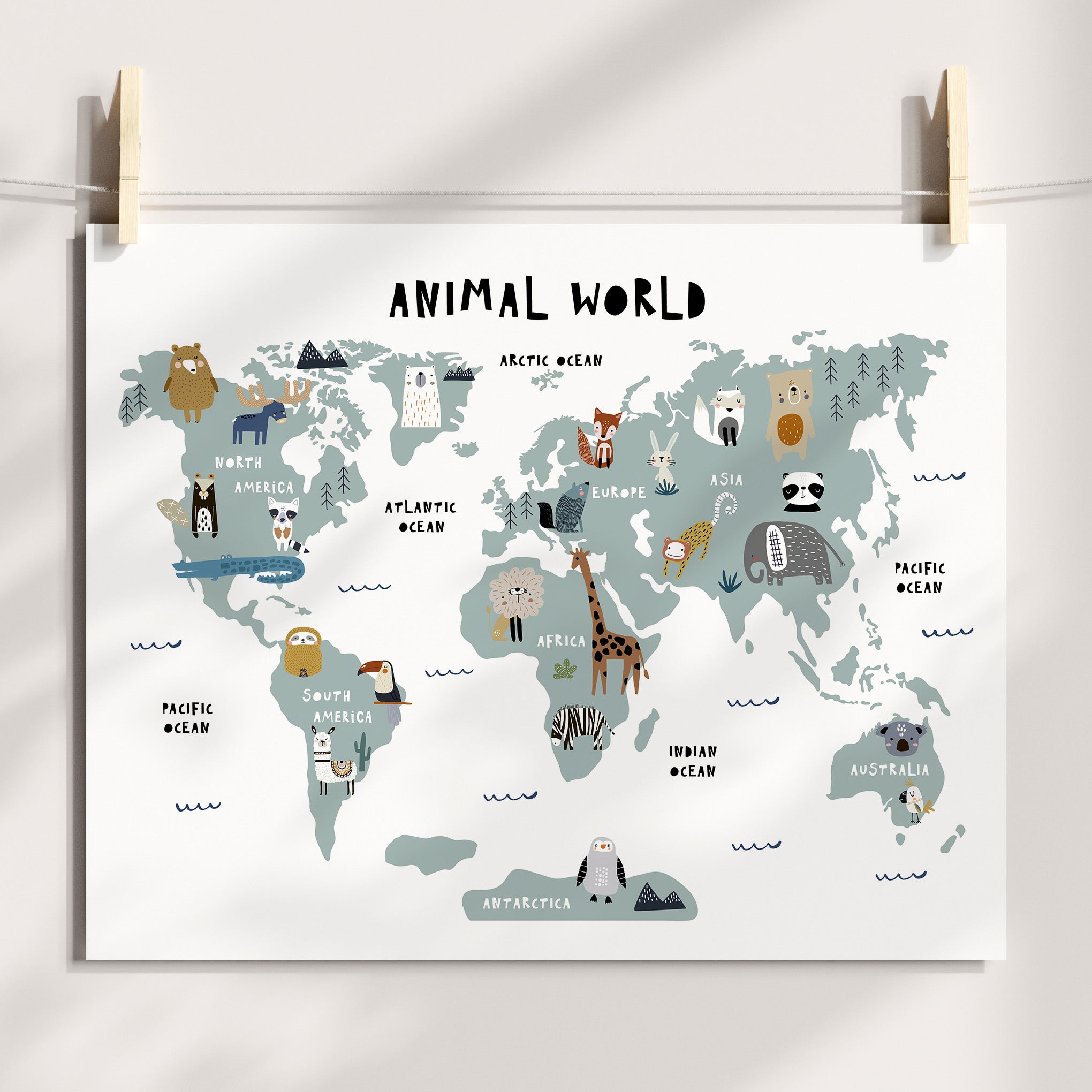 Nursery Print | Animal World Map Wall Art | The Kids Print Store – The ...