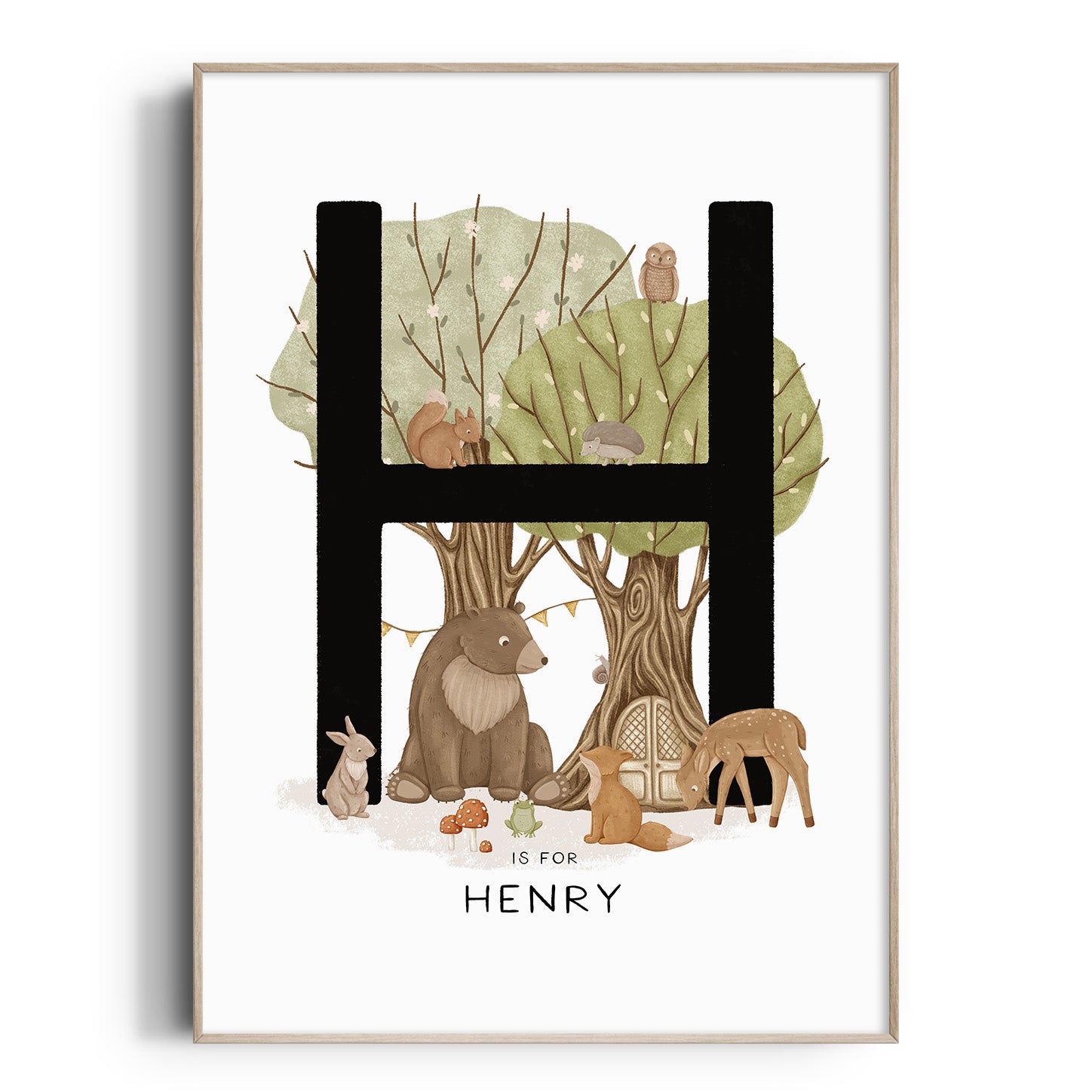 Woodland Animal Name & Letter Print | Boys Personalised Nursery Wall ...