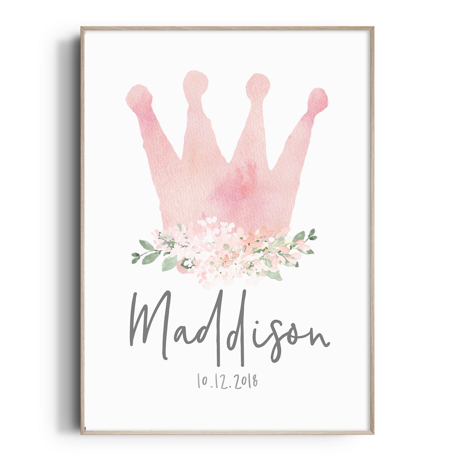 Pink Watercolour Crown Name Print – The Kids Print Store