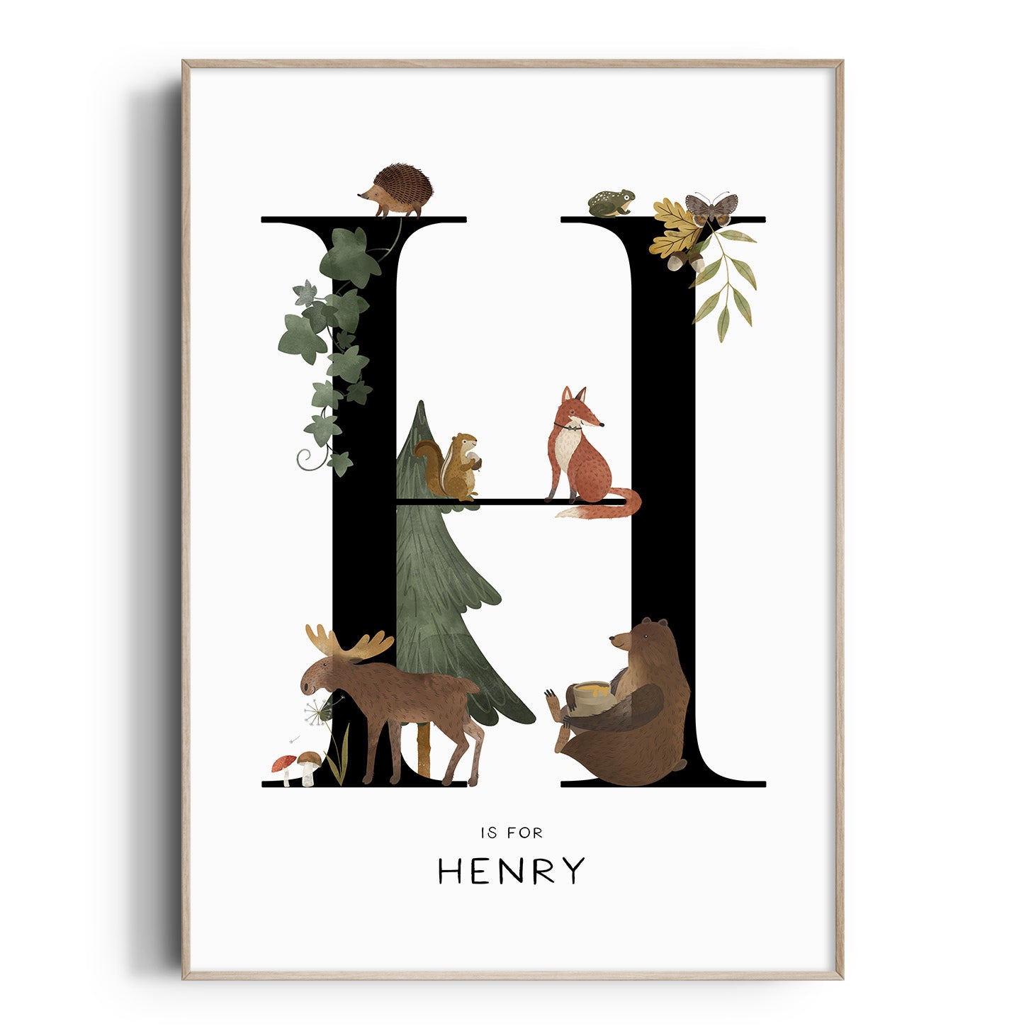 Woodland Animal Name & Letter Print | Boys Personalised Nursery Wall ...