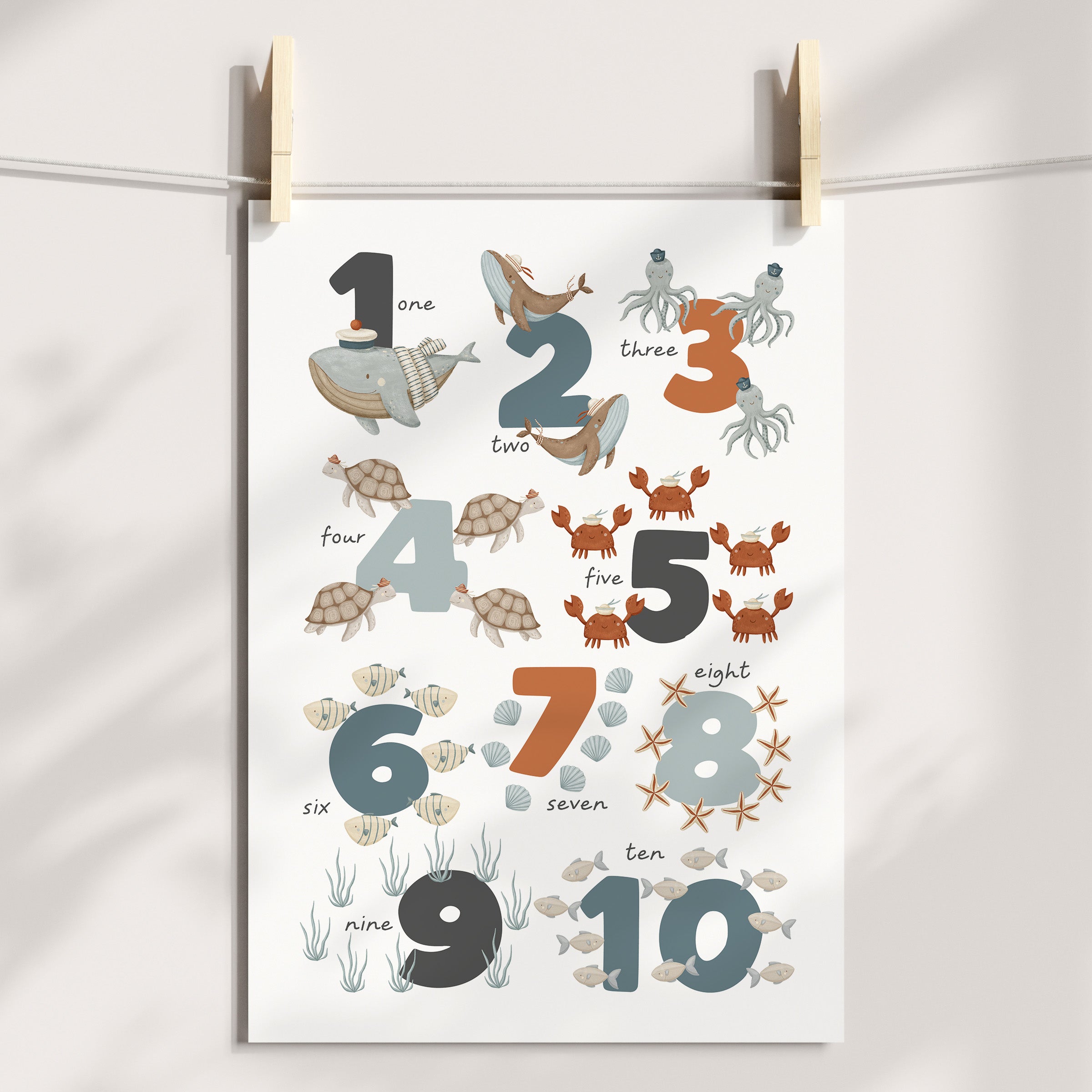 Sea Animals Numbers Print | Ocean Nursery Wall Art | The Kids Print ...