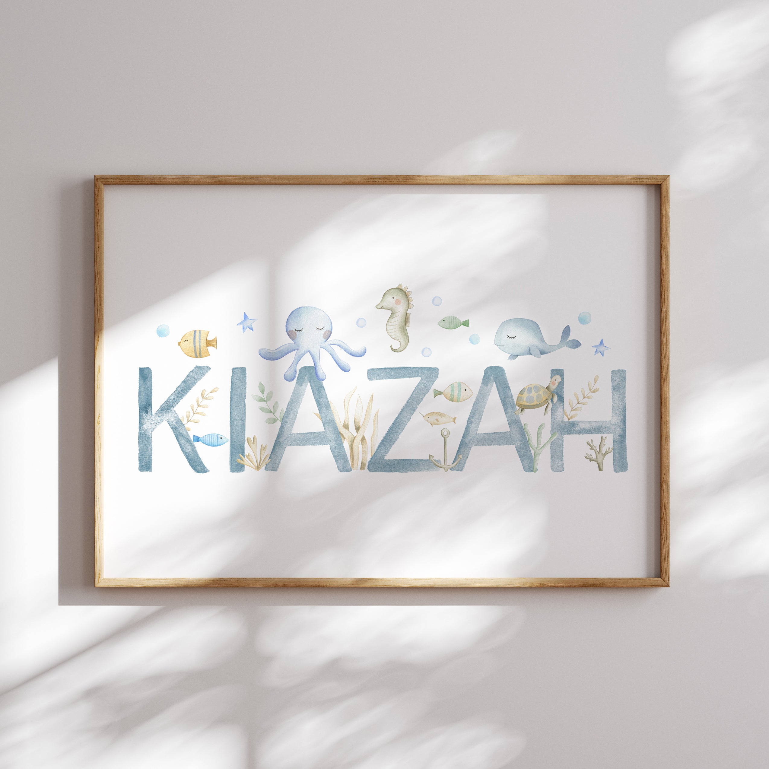 Personalised Baby Name Print | Ocean & Sea Animal Nursery Wall Art ...