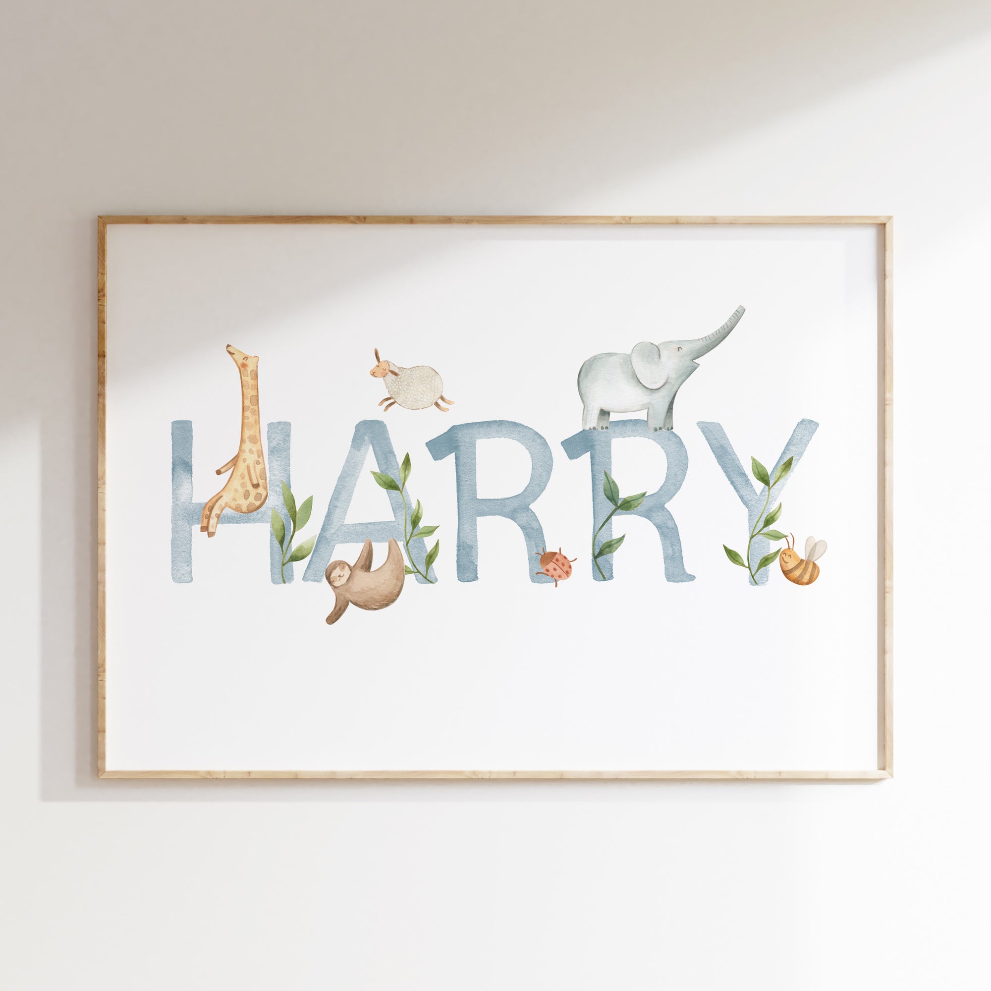 Personalised Baby Name Print | Boys Safari & Jungle Animal Wall Art