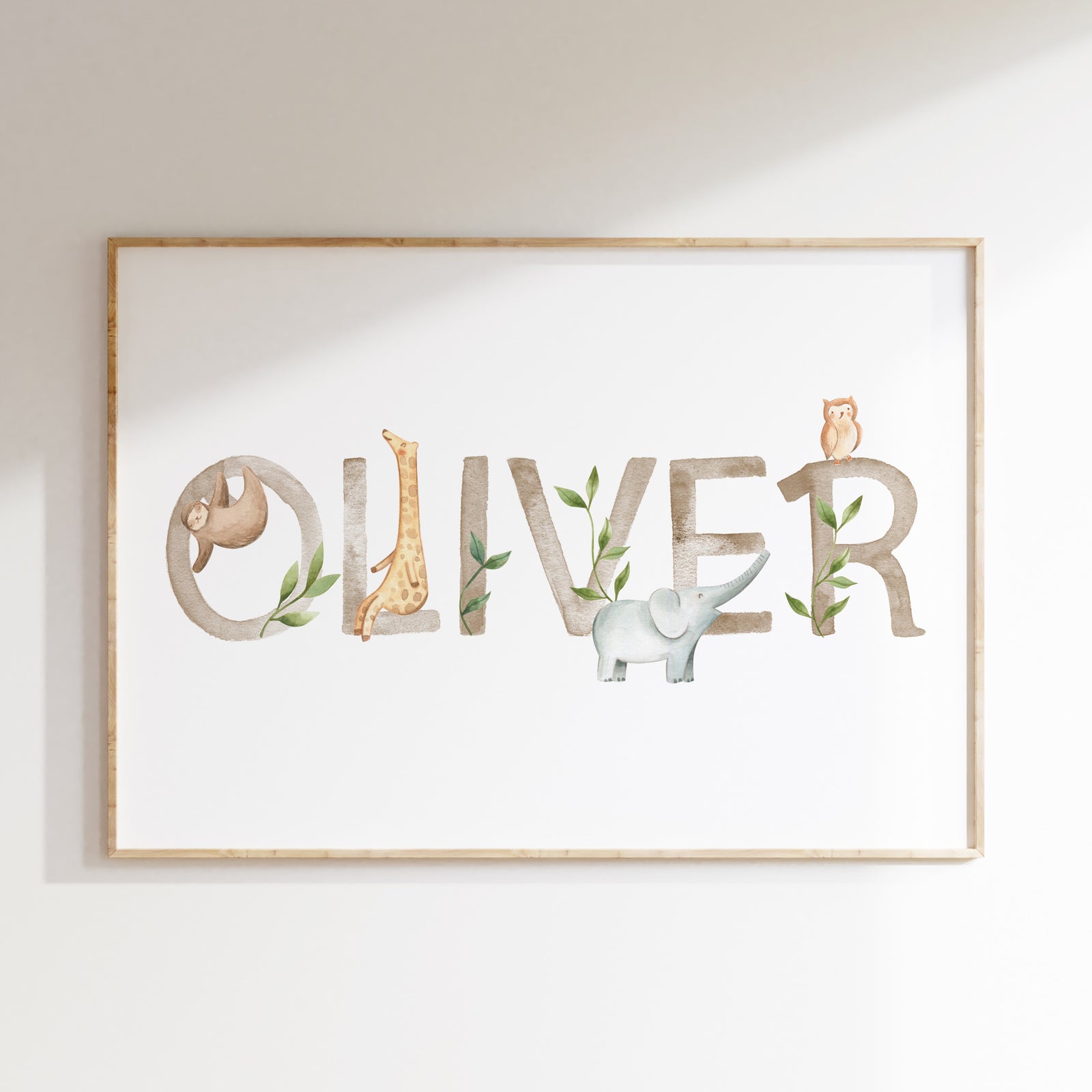 Personalised Baby Name Print | Boys Safari & Jungle Animal Wall Art