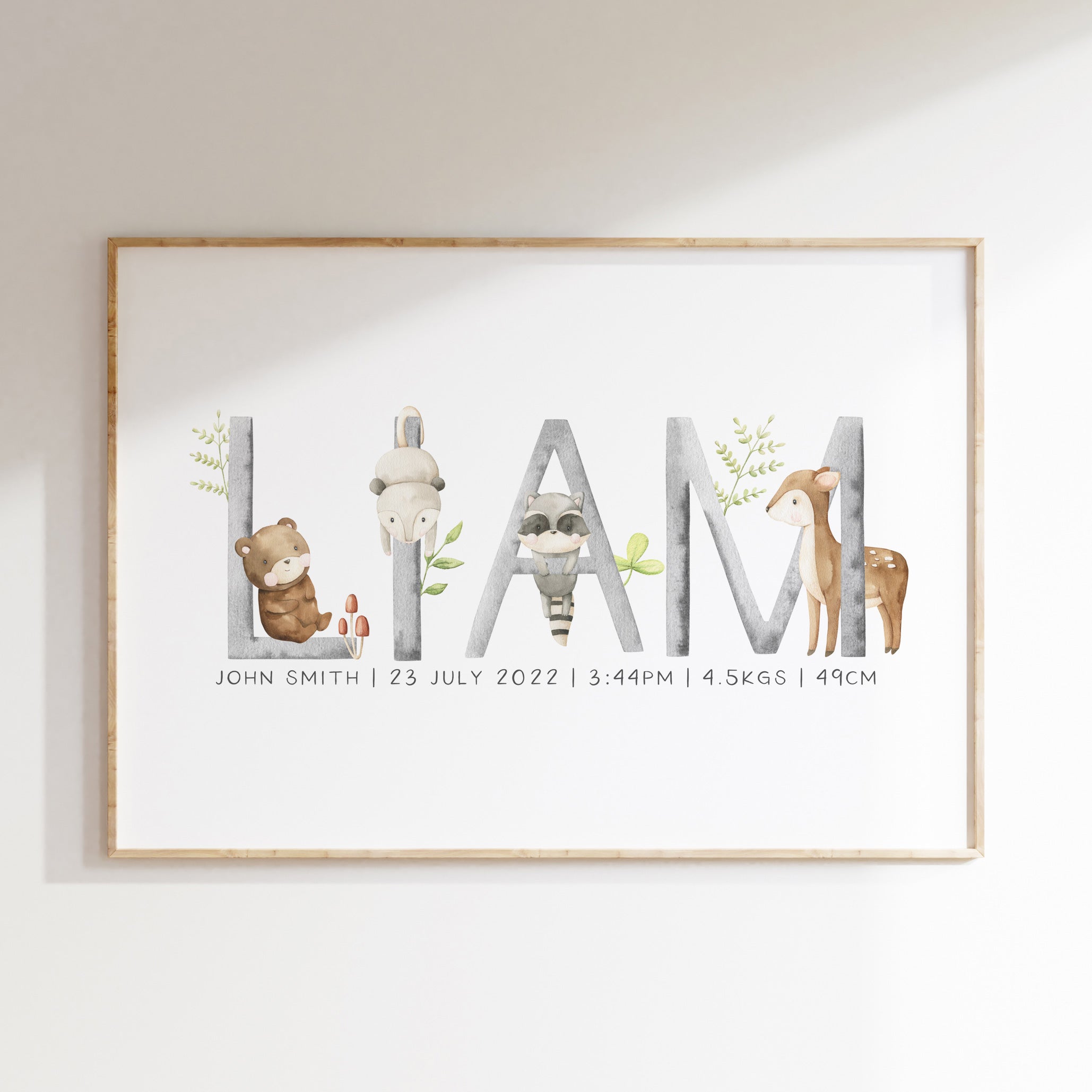 Woodland Animal Name Print | Boys Personalised Nursery Wall Art – The ...