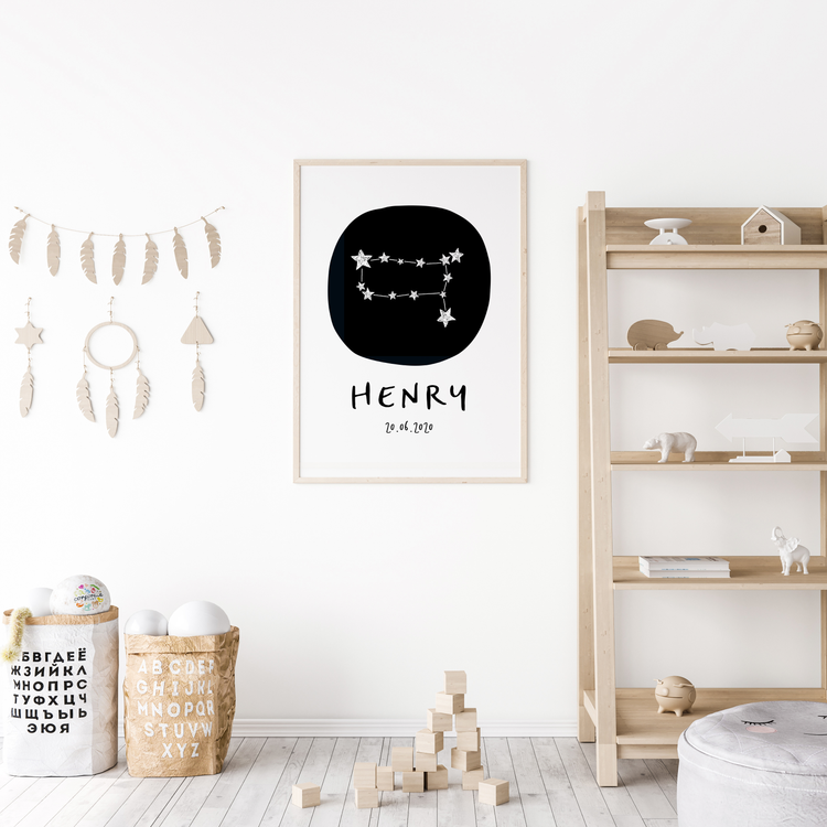 Star Sign Nursery Prints | Zodiac Wall Art for Kids | Baby Name Prints ...