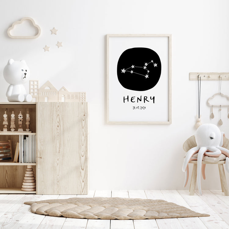 Star Sign Nursery Prints | Zodiac Wall Art for Kids | Baby Name Prints ...