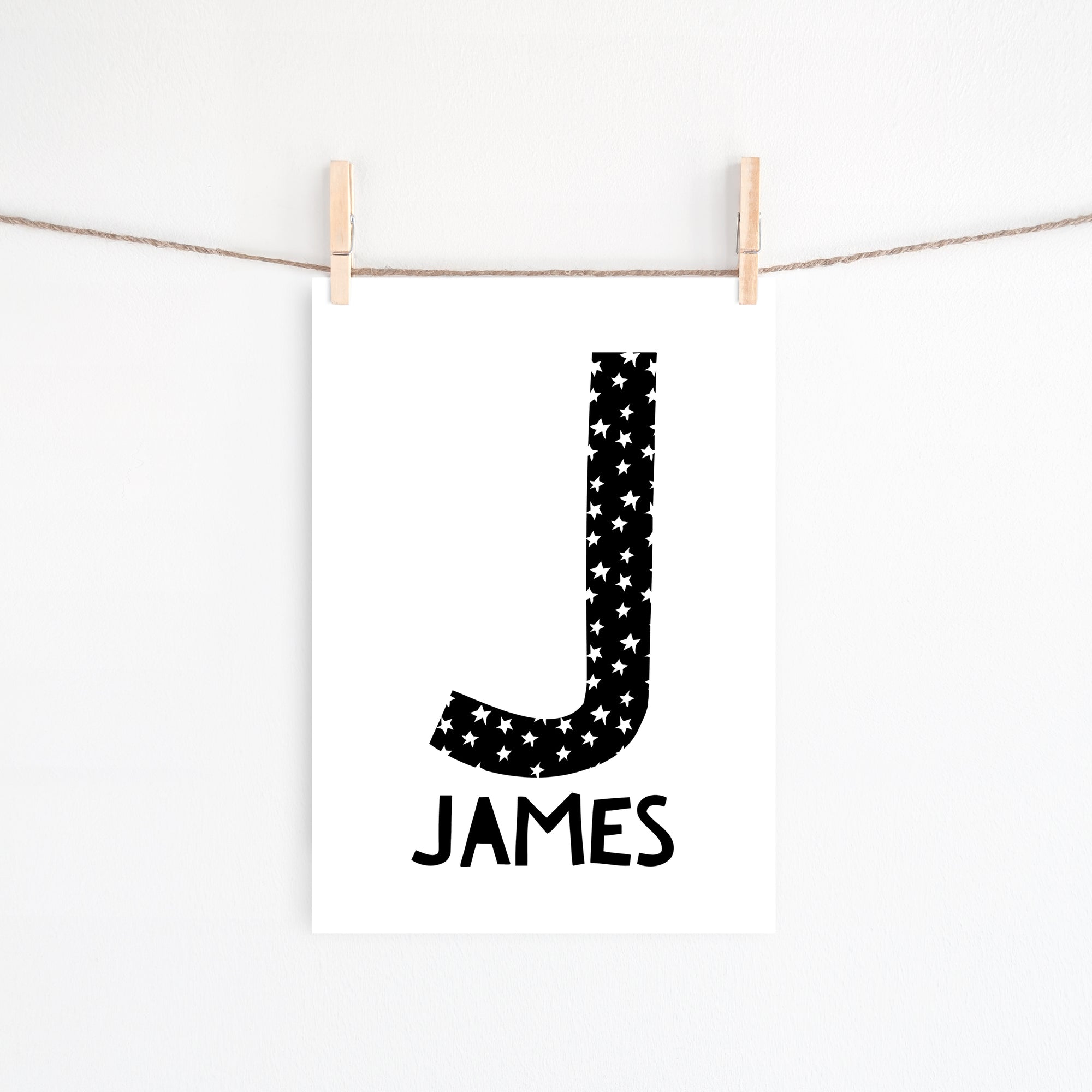 Monochrome Nursery Wall Art Print | Boys Personalized Scandi Star Name ...