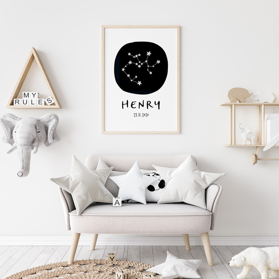 Star Sign Nursery Prints | Zodiac Wall Art for Kids | Baby Name Prints ...