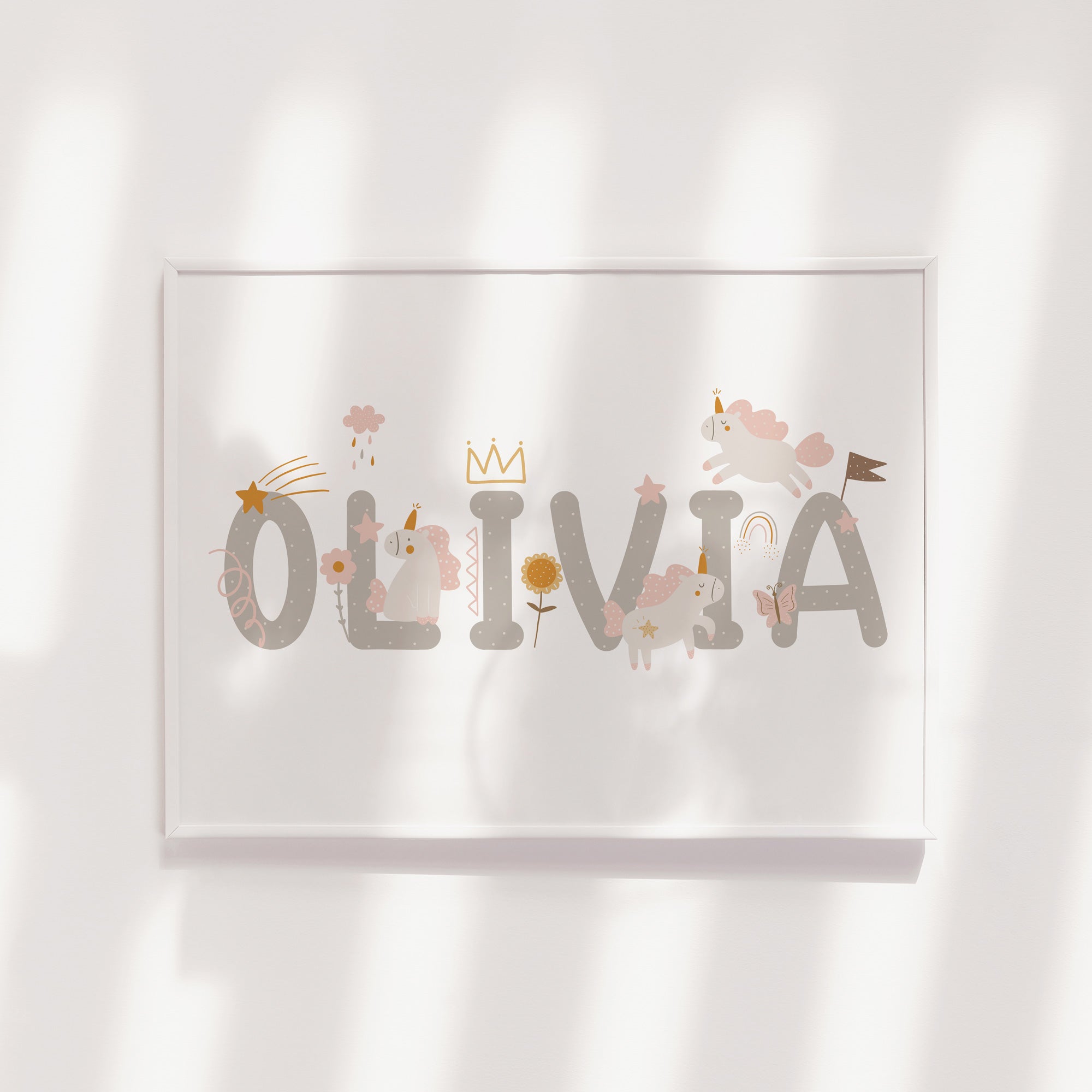 Personalised Baby Name Print | Girls Unicorn Wall Art – The Kids Print ...