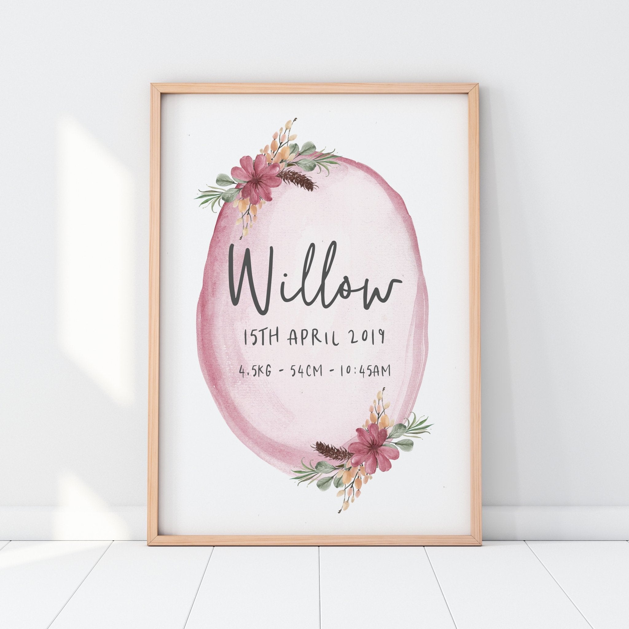 Personalised Birth Print | Girls Boho Woodland Nursery Decor Wall Art ...
