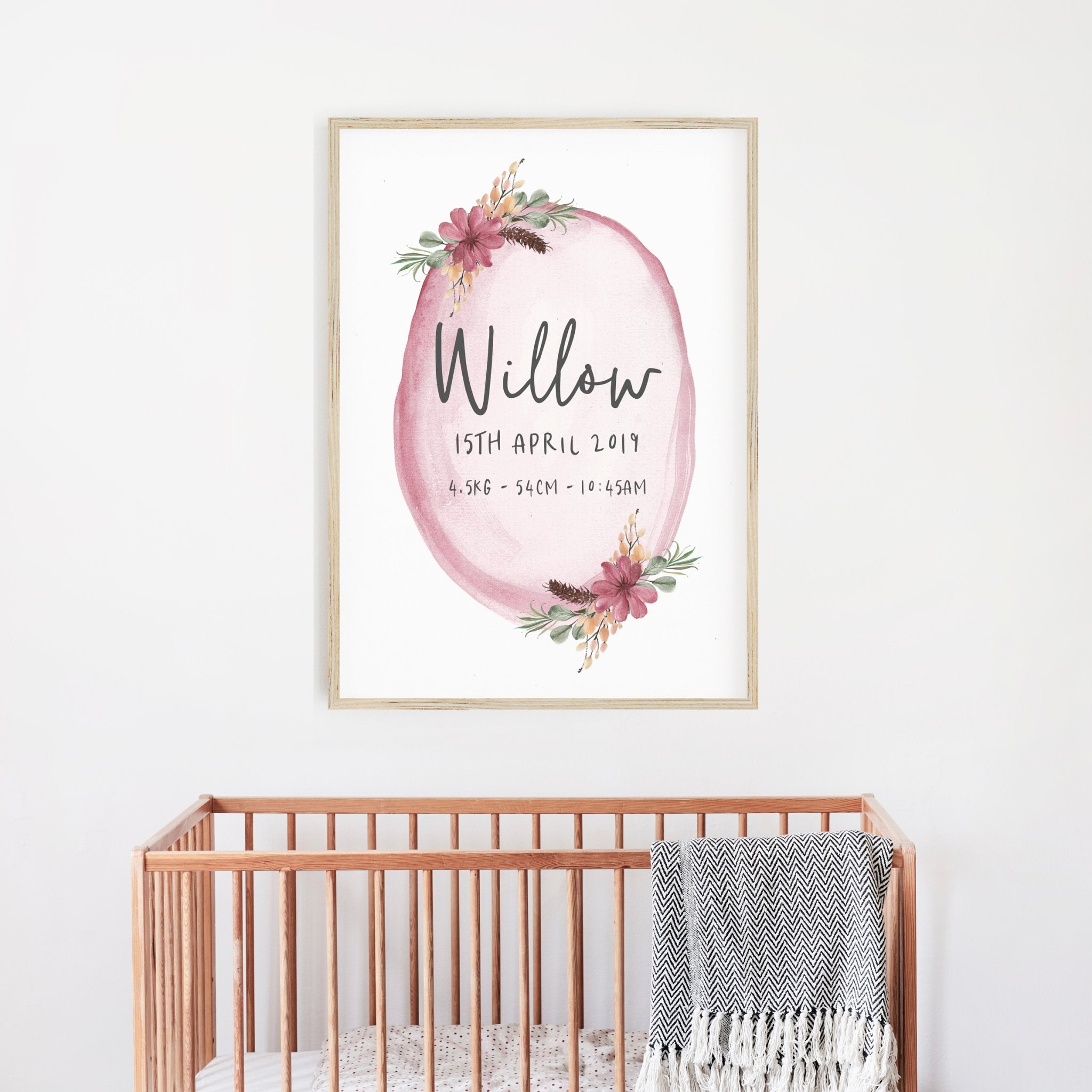 Personalised Birth Print | Girls Boho Woodland Nursery Decor Wall Art ...