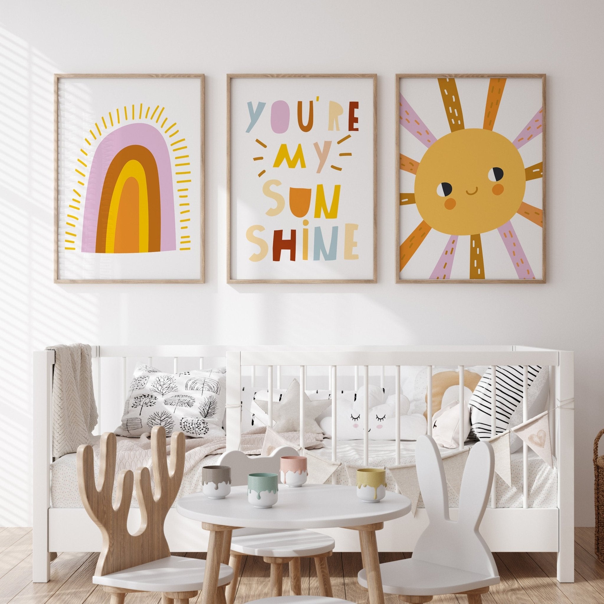 Sunburst, Rainbow & You Are My Sunshine Nursery Wall Art Prints – The ...