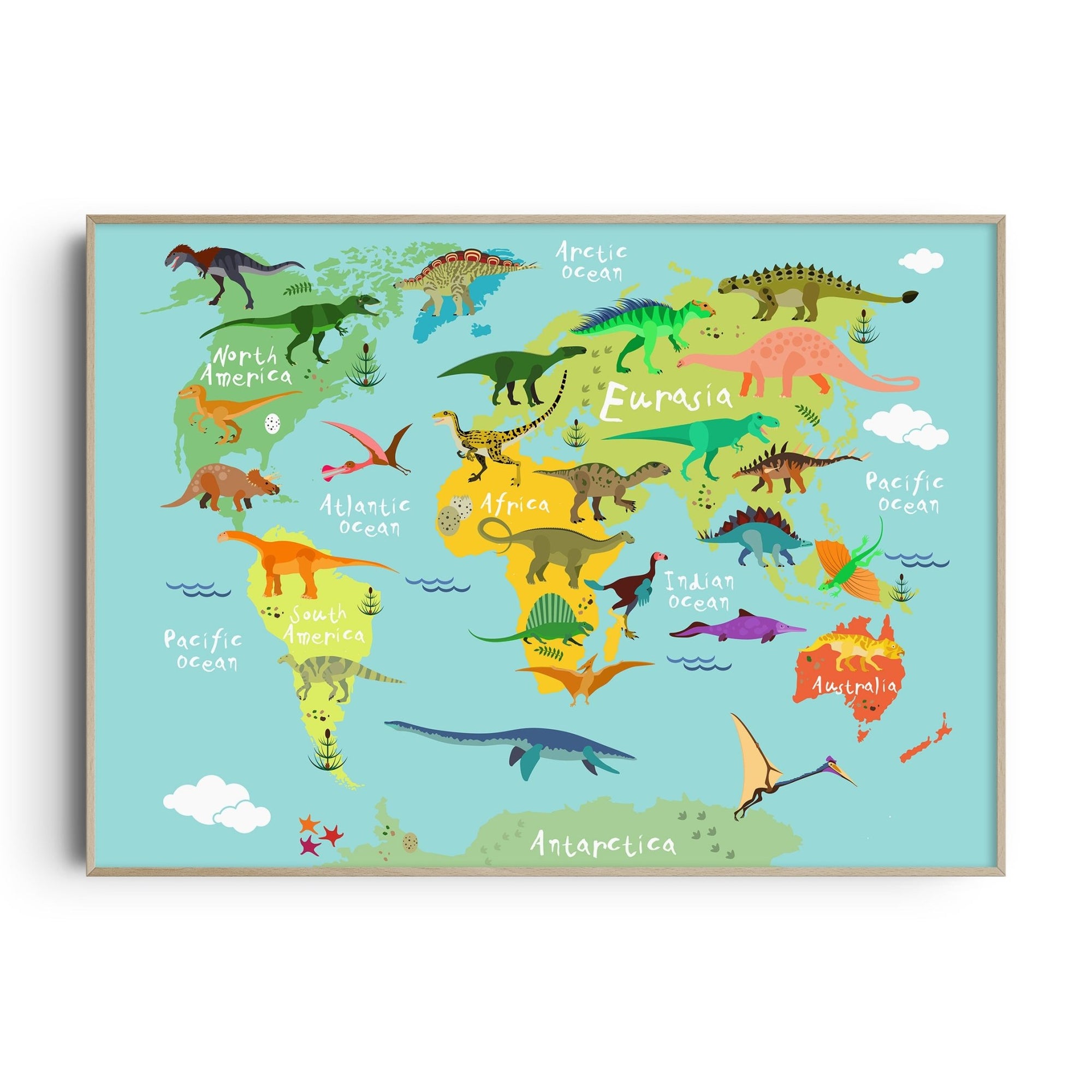 Dinosaur World Map Wall Art Print | The Kids Print Store – The Kids ...