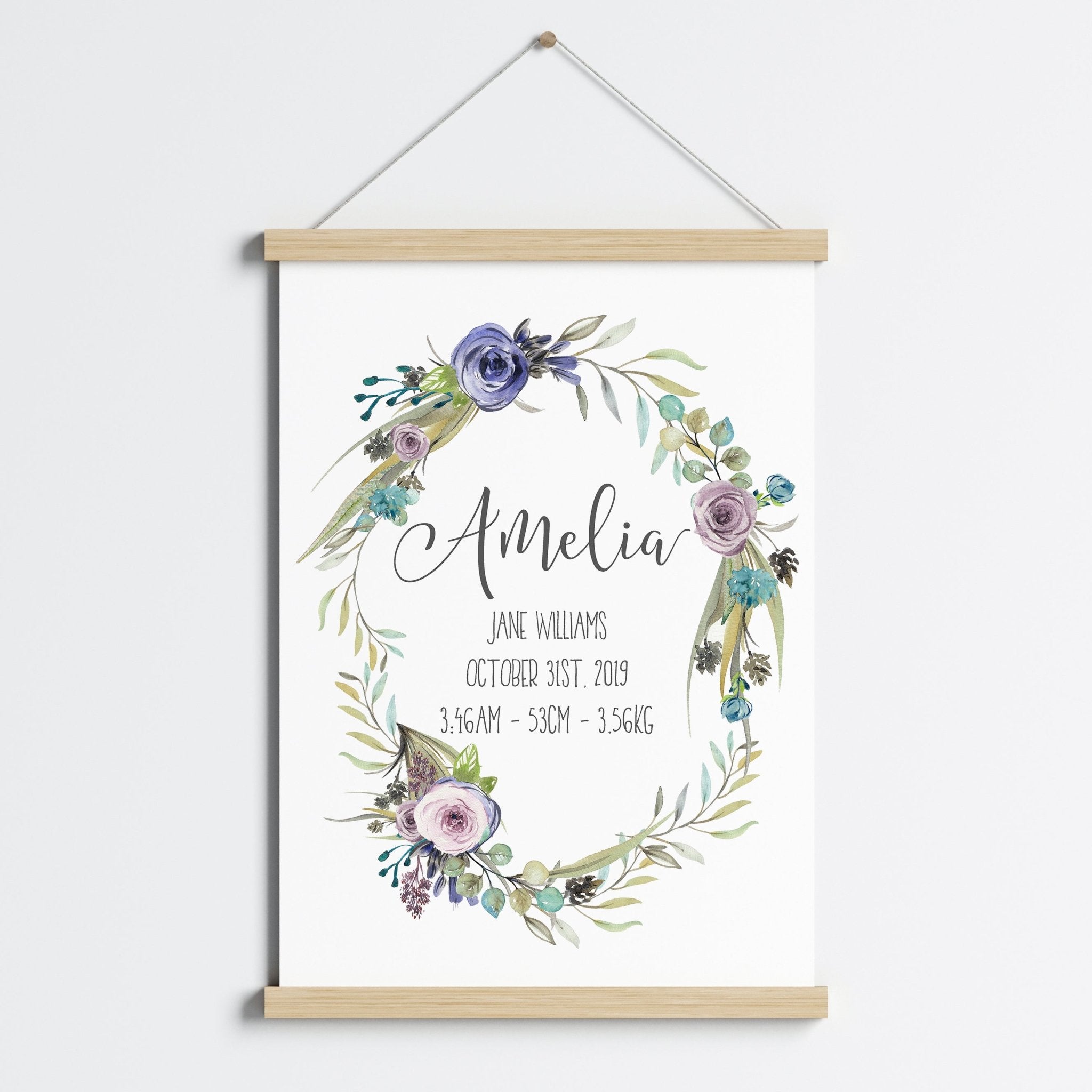Baby Birth Details Print | Girls Nursery Wall Art | Personlaised – The ...