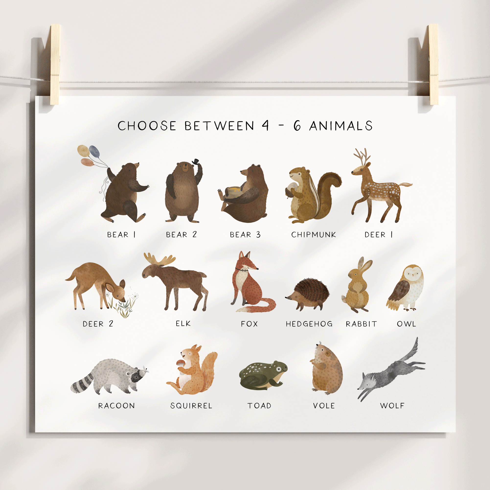 Woodland Animal Name & Letter Print | Boys Personalised Nursery Wall ...