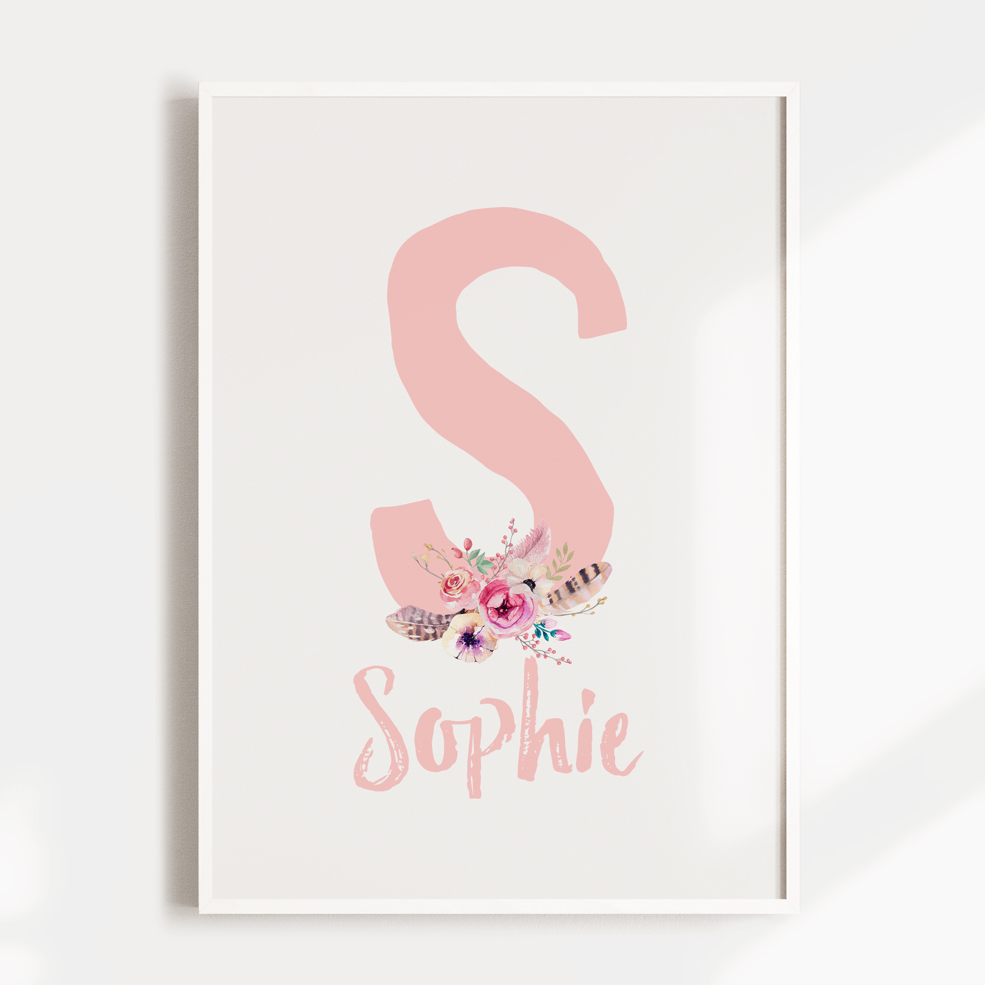 Pink Floral Boho Letter & Name Print – The Kids Print Store