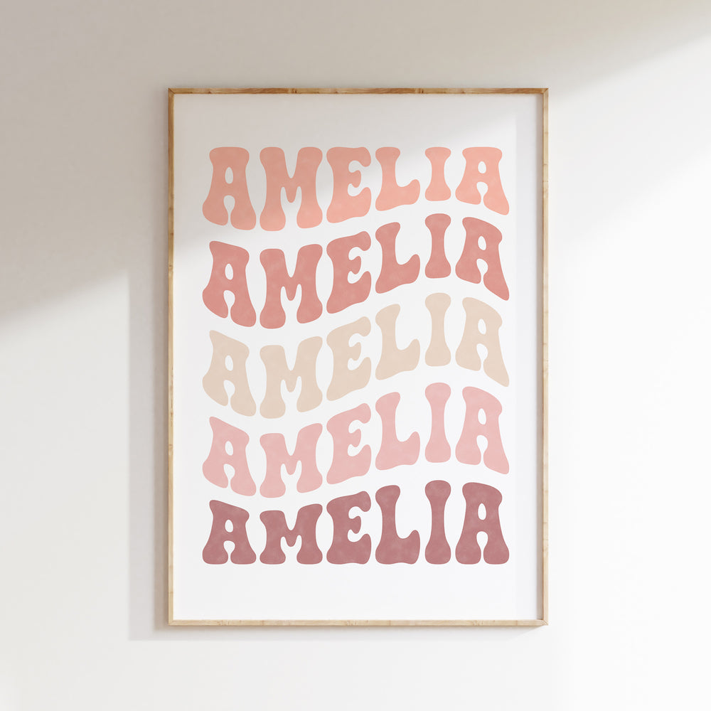 Girls Retro Wavy Name Print | Boho Nursery Wall Art | The Kids Print Store